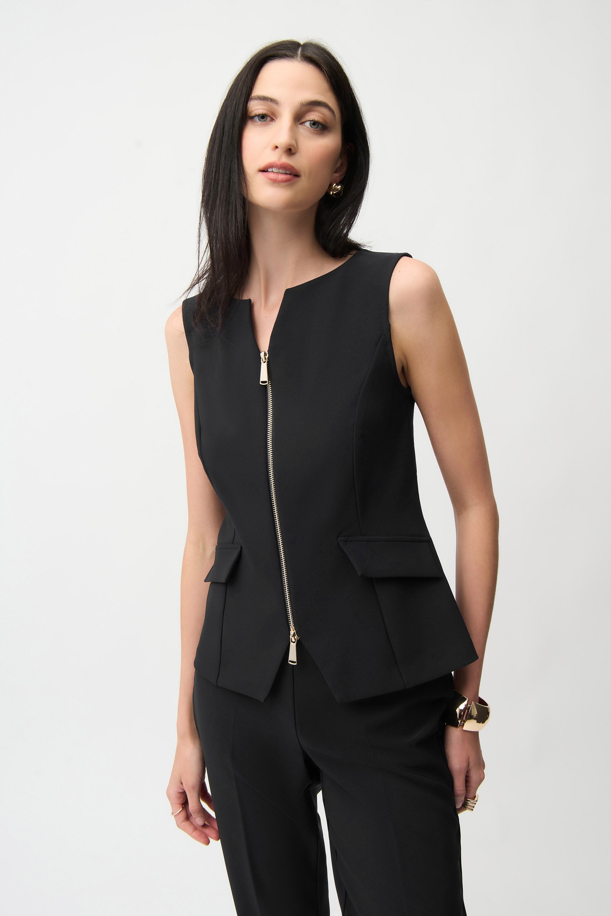 Joseph Ribkoff -Lux Twill Fitted Vest With Front Zipper – Three Broke ...